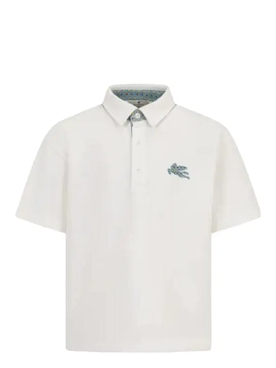 Etro Cotton Pique Polo Shirt With Pegaso Print - White