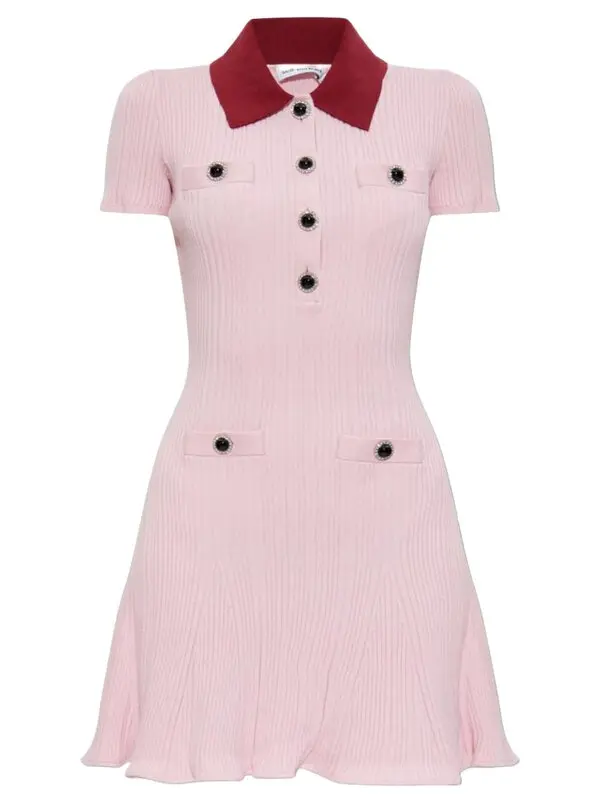 SELF-PORTRAIT Knitted Mini Dress With Contrast Collar - Pink