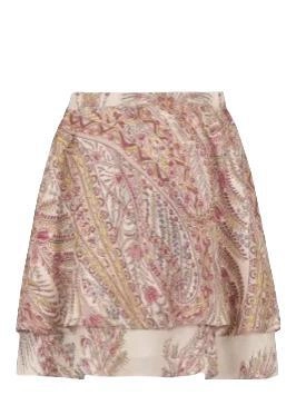 Etro Satin Jacquard Short Skirt With Floral Paisley Print - Nude