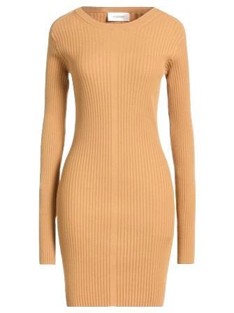 Sportmax Ribbed Knit Crewneck Long Sleeve Fitted Dress - Nude