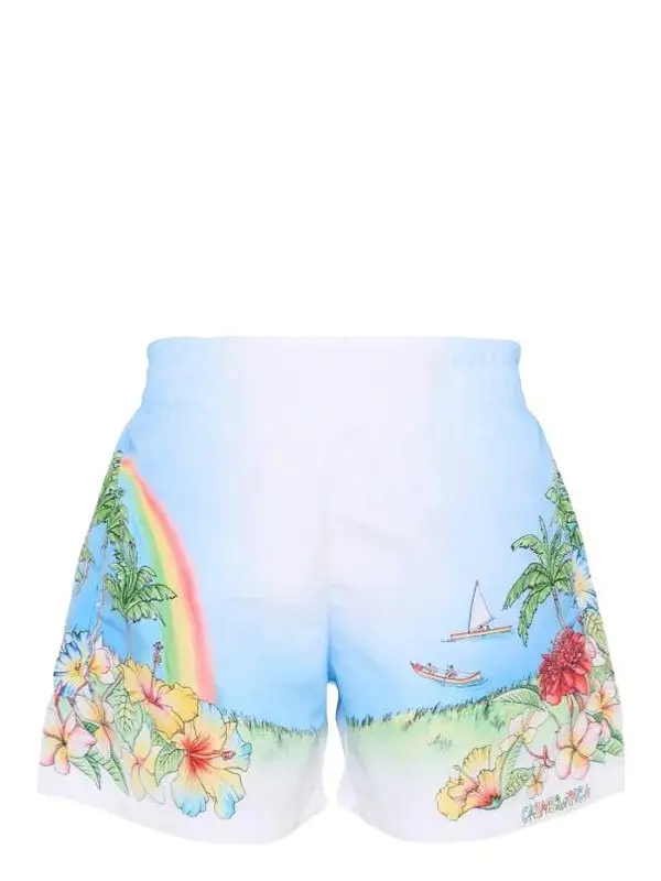Casablanca Floral Print Swim Shorts - White