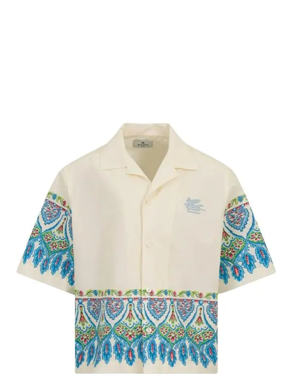 Etro Cotton Poplin Shirt With Placed Floral Print - White