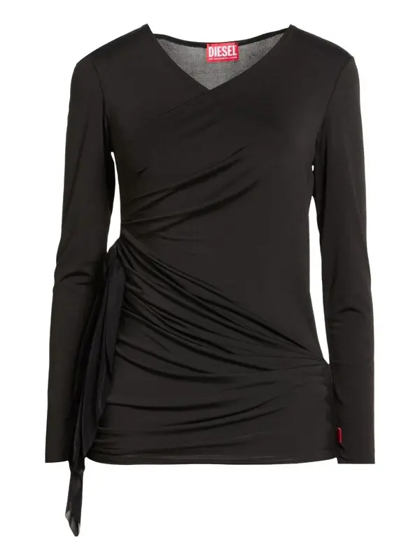 DIESEL® Long Sleeve V-neck Draped Top - Black