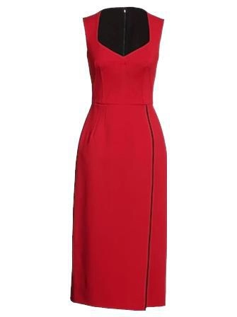Dolce & Gabbana Two-tone Fitted Dress With Deep Neckline And Front Slit - Red