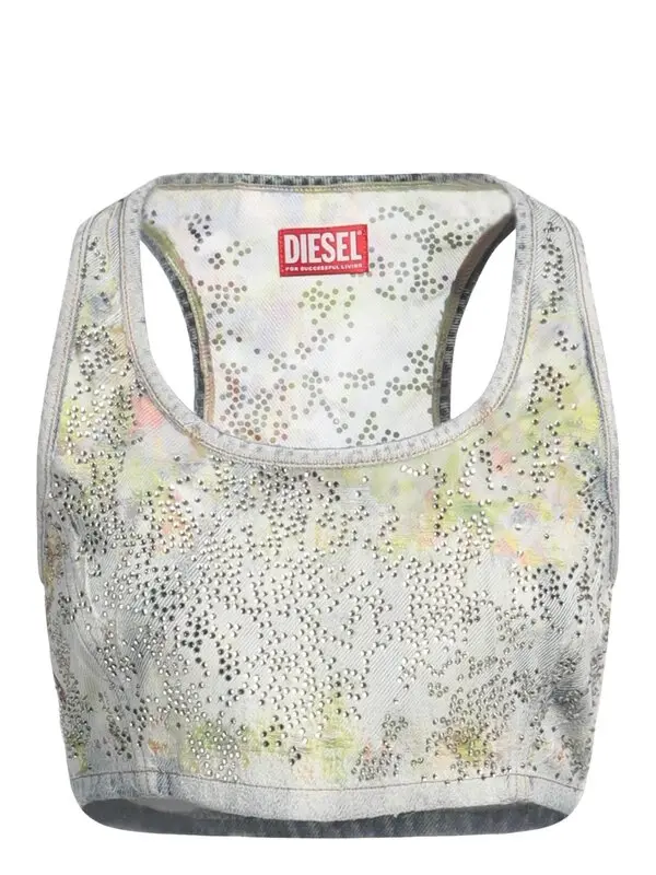 DIESEL® Cropped Embellished Denim Vest - Blue
