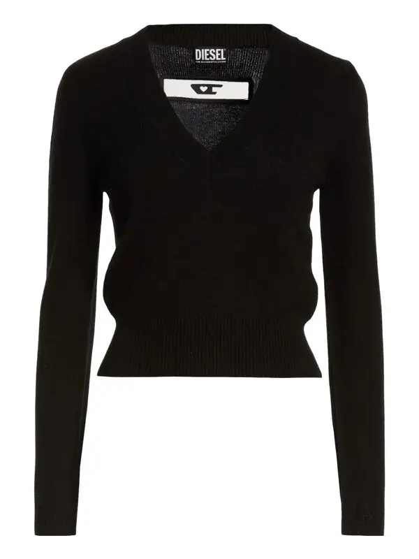 DIESEL® Wool V-neck Long Sleeve Sweater - Black