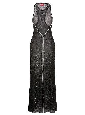 DIESEL® Sleeveless Linen Knit Maxi Dress With Embroidered Logo - Black