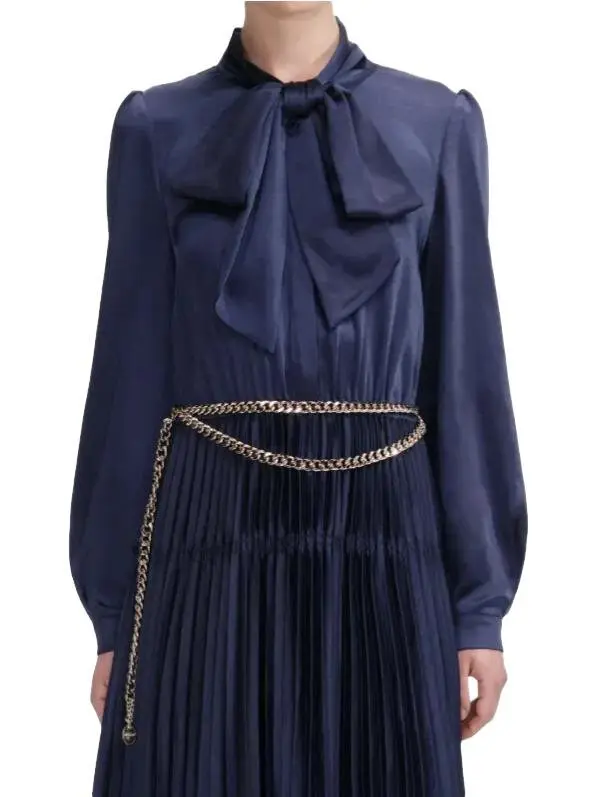 SELF-PORTRAIT Bow-embellishment Pleated Maxi Dress - Black