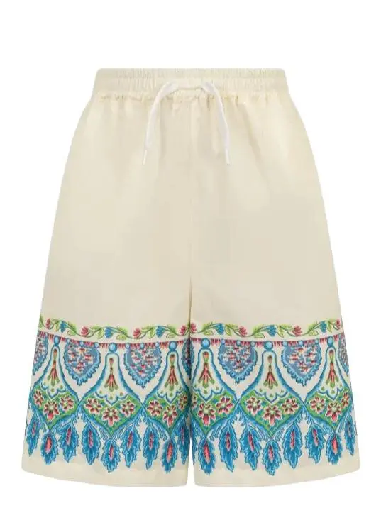 Etro Cotton Poplin Bermuda Shorts With Placed Floral Print - Nude