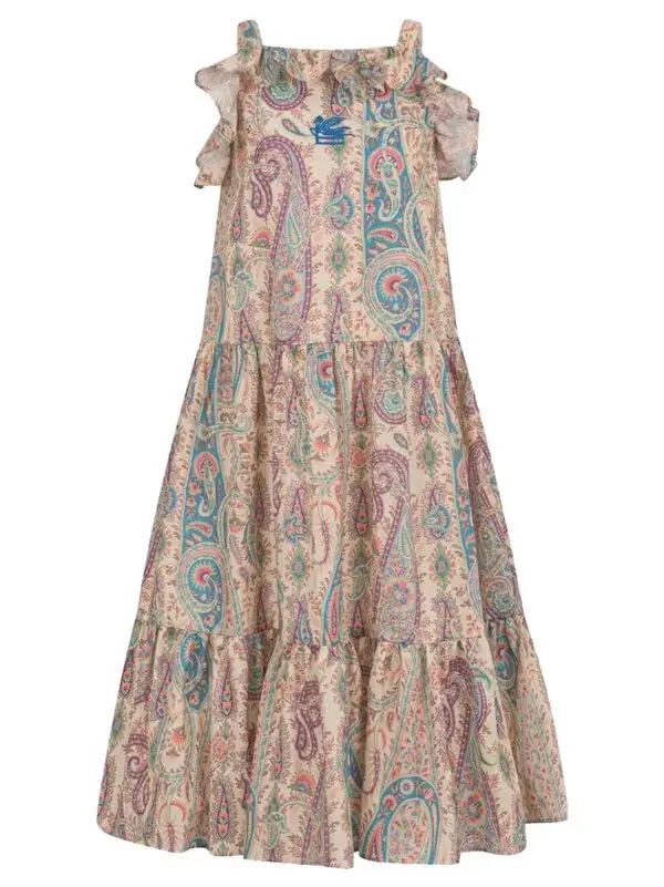 Etro Cotton Muslin Long Dress With Paisley Print - Nude