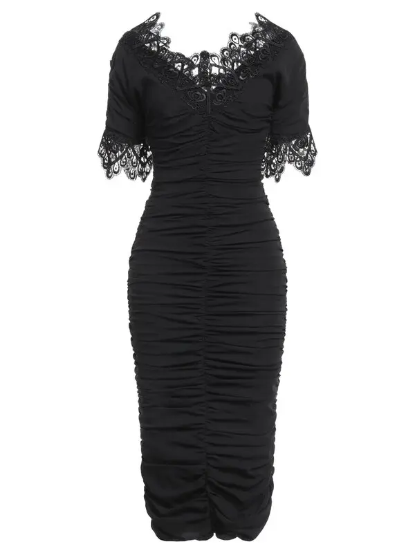 Dolce & Gabbana Midi Dress With Lace And Gathered Detailing - Black