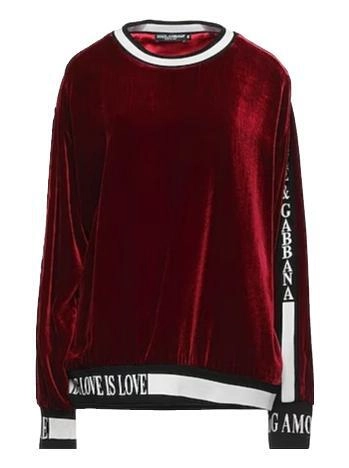 Dolce & Gabbana Velvet Long Sleeve Crew Neck Top - Wine Red