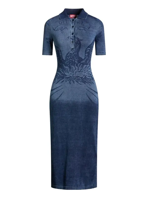 DIESEL® Bodycon Dress With Button-down Collar And Short Sleeves - Blue