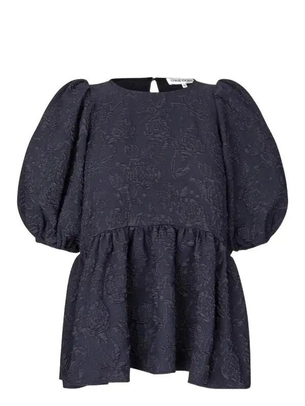 Stine Goya Puff Sleeve Ruffle Hem Top - Black