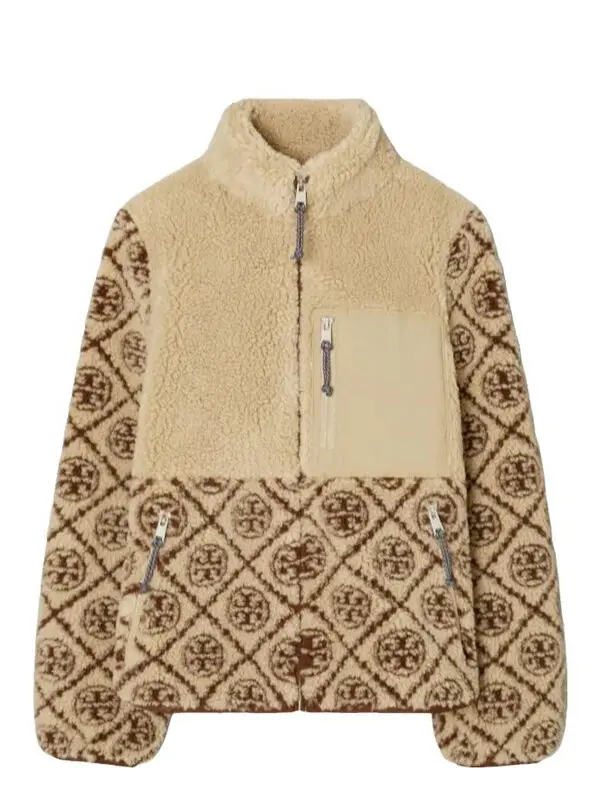 Tory Burch T Letter Combination Fleece Jacket - Nude
