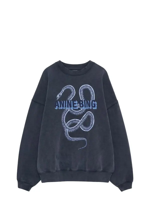 ANINE BING Crew Neck Long Sleeve Graphic Sweatshirt - Washed Black