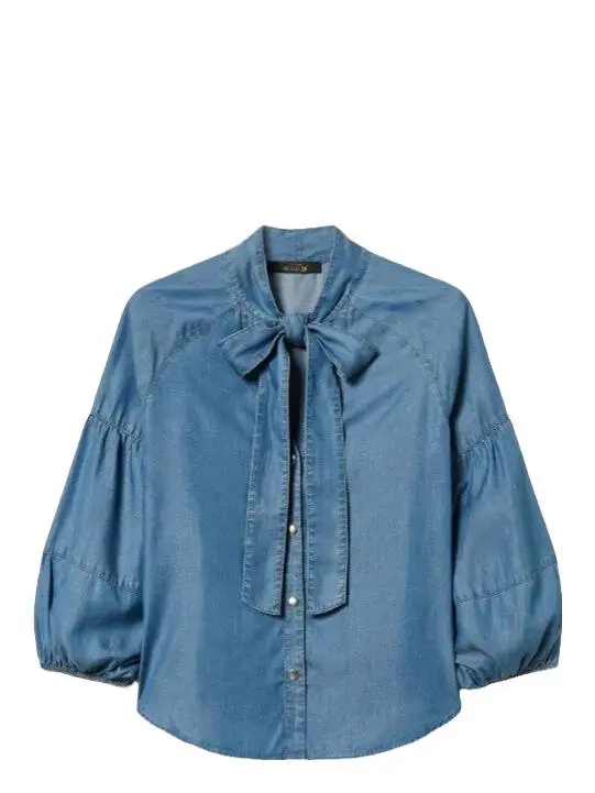 TWINSET Denim Balloon Sleeve Shirt - Blue