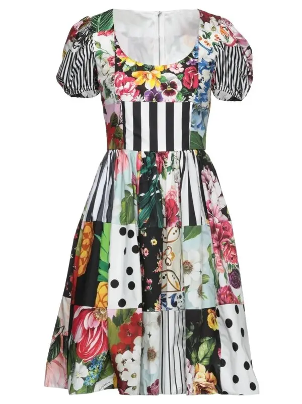 Dolce & Gabbana Patchwork Floral Print Short Sleeve Dress - Black