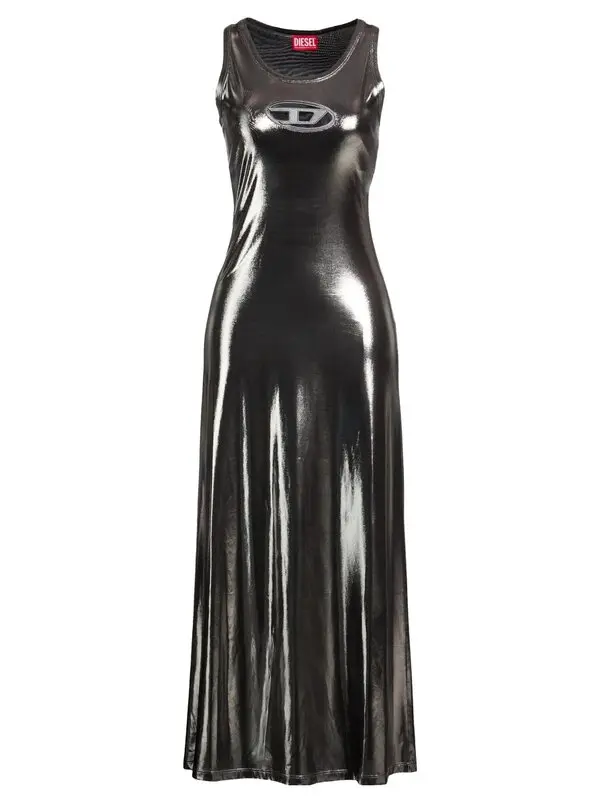 DIESEL® Sleeveless Metallic Jersey Maxi Dress - Silver
