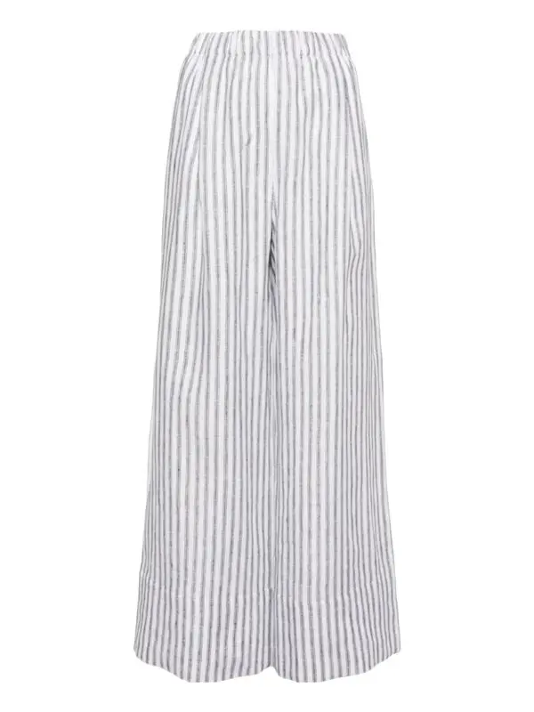 REFORMATION Fernando Linen Wide Leg Trousers With Vertical Stripes - White