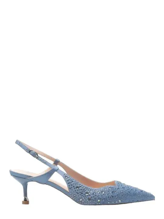 Liu Jo Studded Pointed Leather Slingback Kitten Heels - Blue