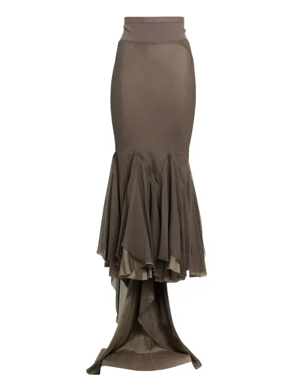 Rick Owens Asymmetric Chiffon Maxi Skirt - Brown