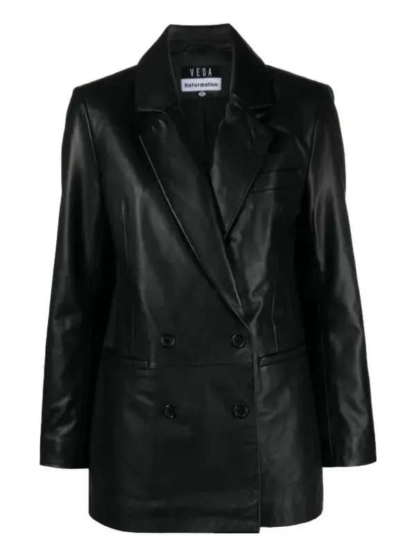 REFORMATION Veda Dalia Leather Blazer - Black