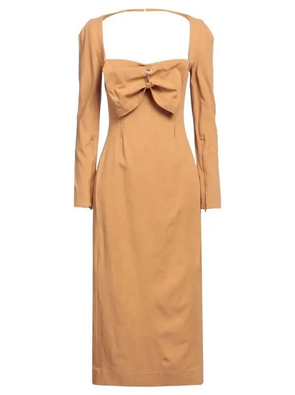 Jacquemus Midi Dress With Bow Detail And Sweetheart Neckline - Golden