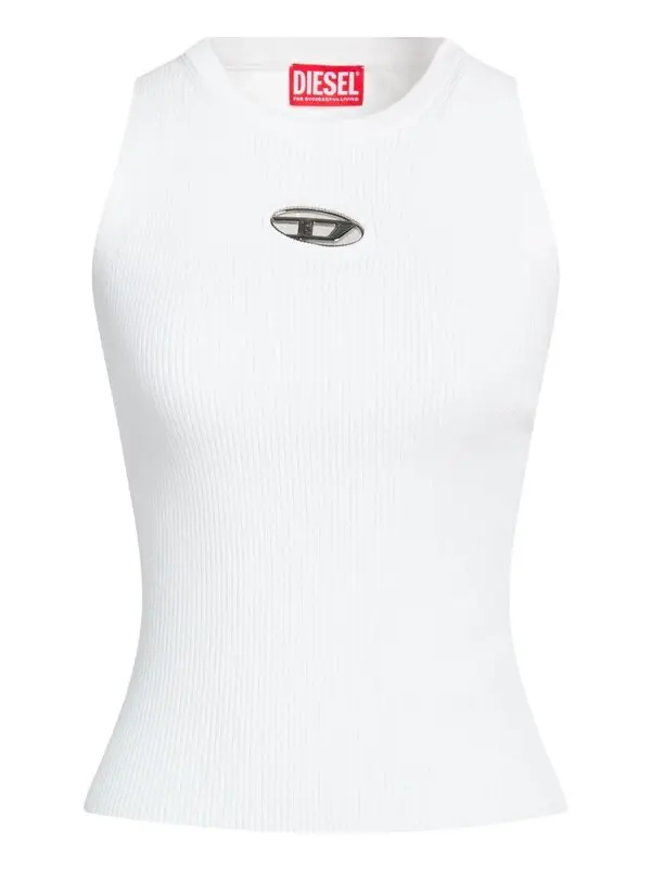 DIESEL® Sleeveless Crewneck Ribbed Knit Top With Appliqu - White