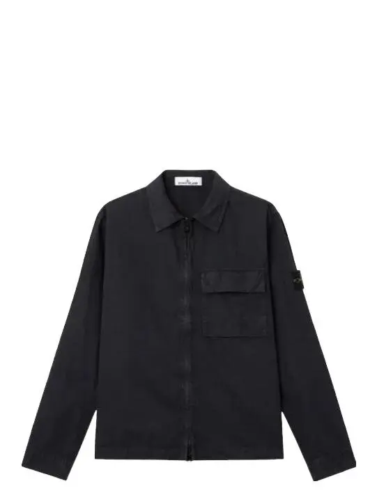 Stone Island Logo-patch Flap-pocket Zipped Overshirt - Black