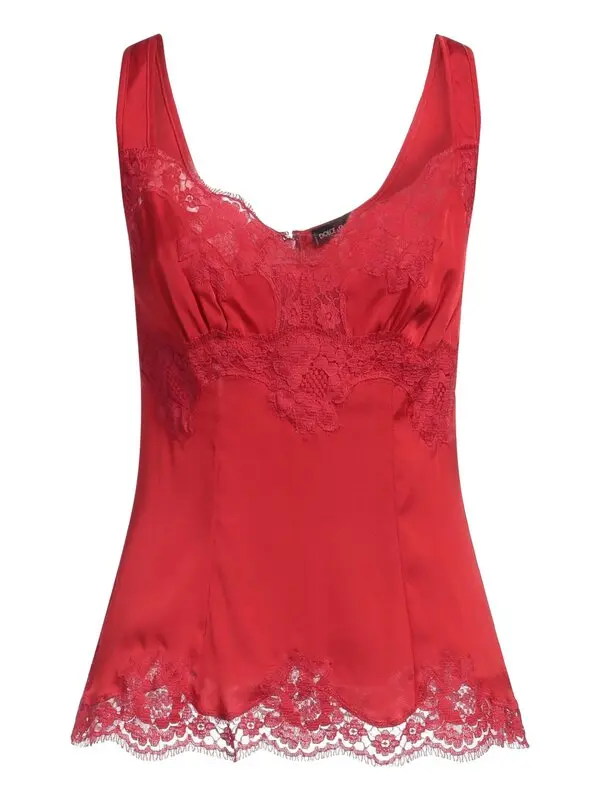 Dolce & Gabbana Sleeveless Lace-trimmed V-neck Top - Red