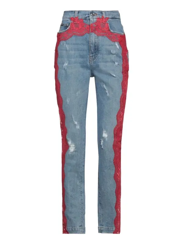 Dolce & Gabbana Straight-leg Jeans With Lace Detailing - Blue