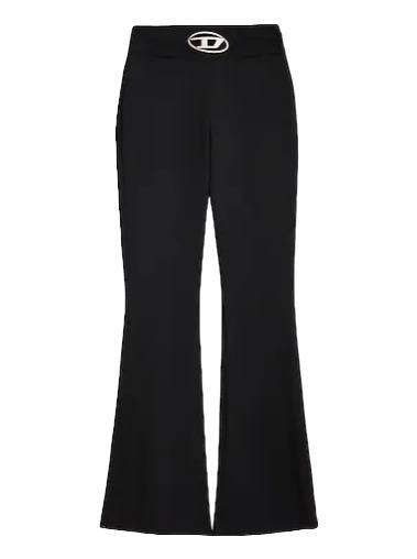 DIESEL® Comfort Stretch Flare Pants With Embellished Logo - Black
