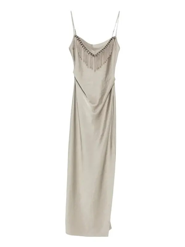 Nanushka Rachana Fringe Slip Midi Dress - Nude