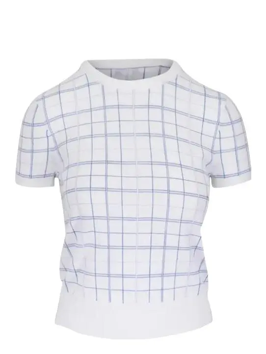 Vince Check-pattern Knit Cashmere Top - White