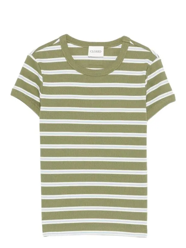 Closed Striped T-shirt With Ribbed Details - Hunter Green