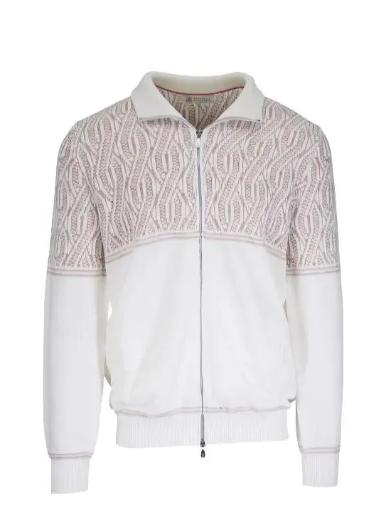 Brunello Cucinelli Patterned Zip Sweatshirt - White