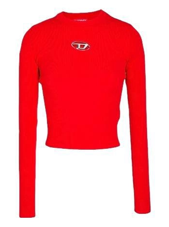 DIESEL® Ribbed Knit Long Sleeve Top With Crewneck - Red