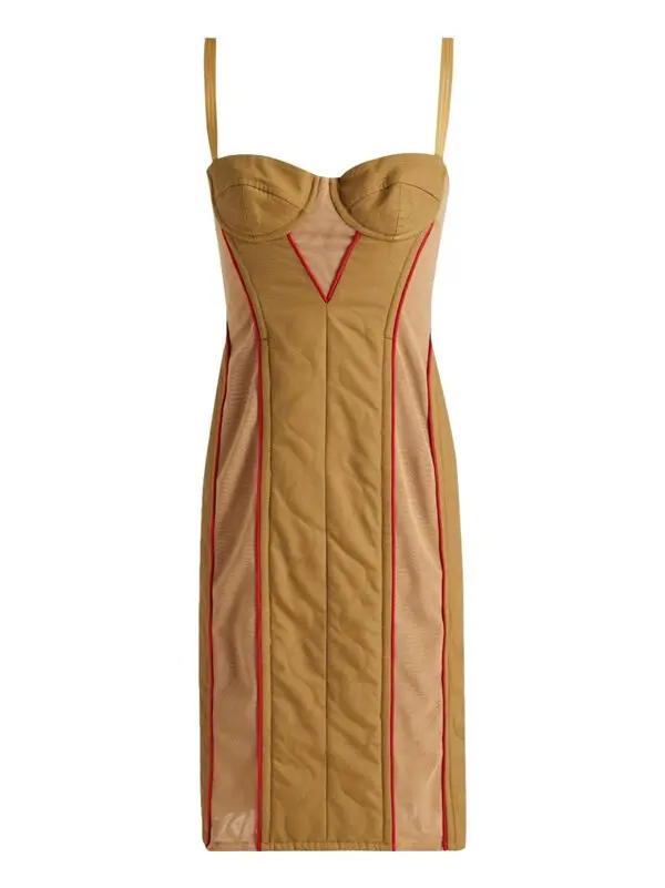 Burberry Sleeveless V-neck Bodycon Dress With Zipper Detail - Sand-colored