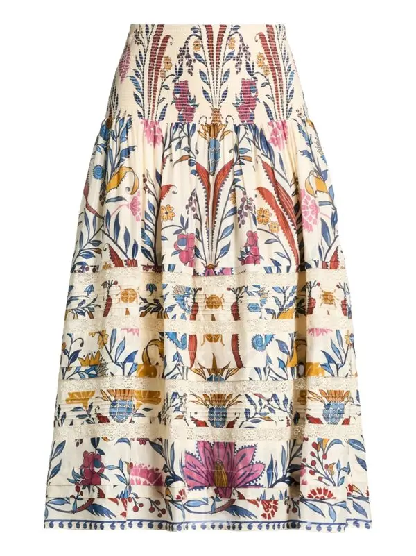 Farm Rio Floral Trumpet Midi Skirt - Camel
