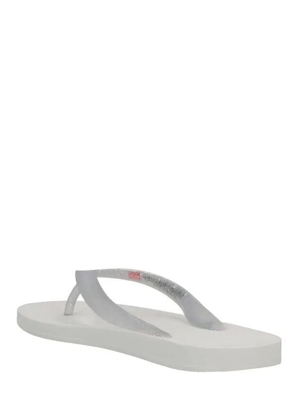 DIESEL® Solid Color Flip Flops With Round Toe And Logo Detailing - Silver