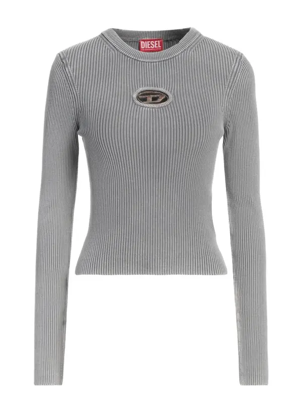 DIESEL® Ribbed Crew Neck Long Sleeve Top - Gray