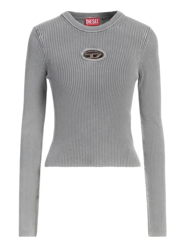 DIESEL® Ribbed Crew Neck Long Sleeve Top - Grey