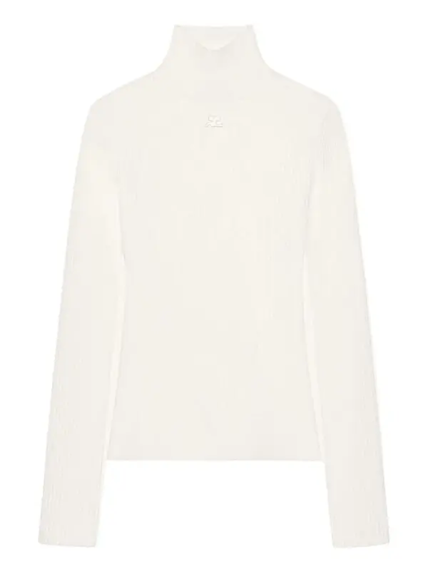 COURREGES Courrèges Ribbed V-line Turtleneck Sweater With Embroidered Logo - White