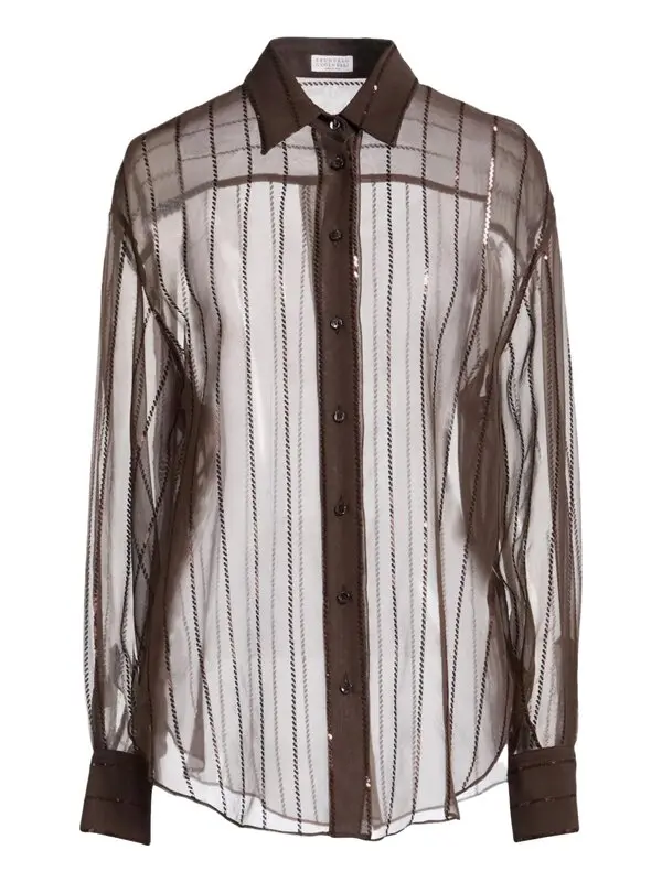 Brunello Cucinelli Long-sleeve Sequined Shirt - Brown