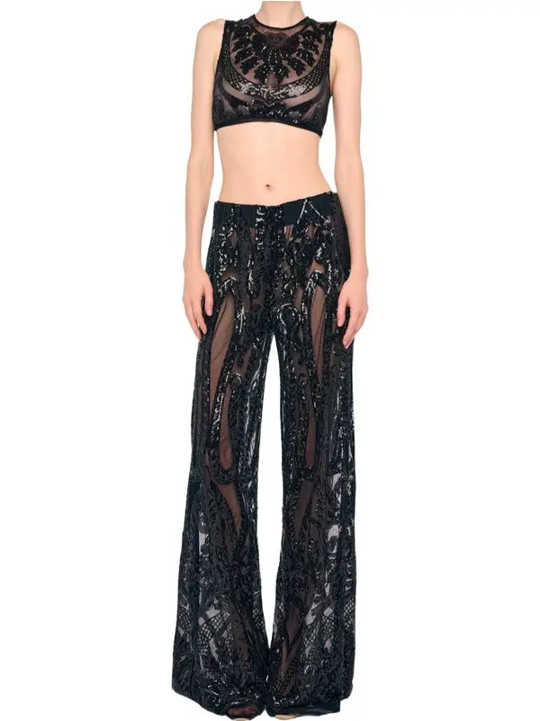 Norma Kamali Embellished Palazzo Pants - Black