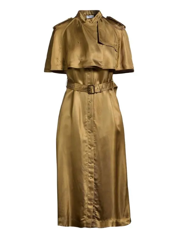 Burberry Bodycon Dress With Stand-up Collar And Belt - Khaki