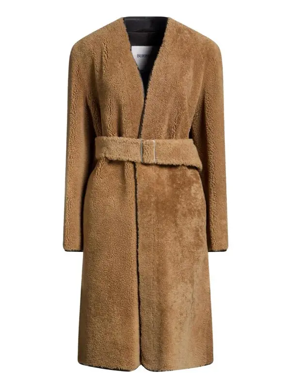Burberry Shearling Belted Coat - Brown