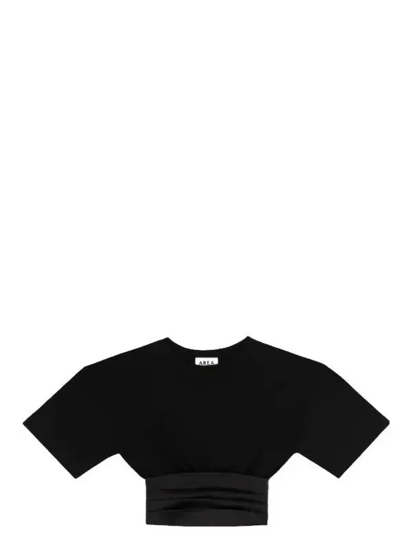 AREA Tuxedo T-shirt With Ruched Front Tie - Black