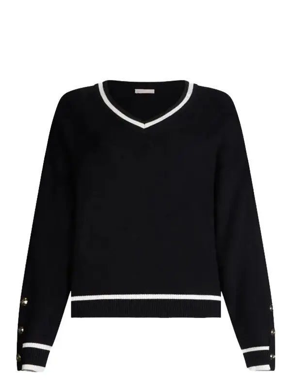 Liu Jo V-neck Sweater With Contrast Trim And Button Details - Black